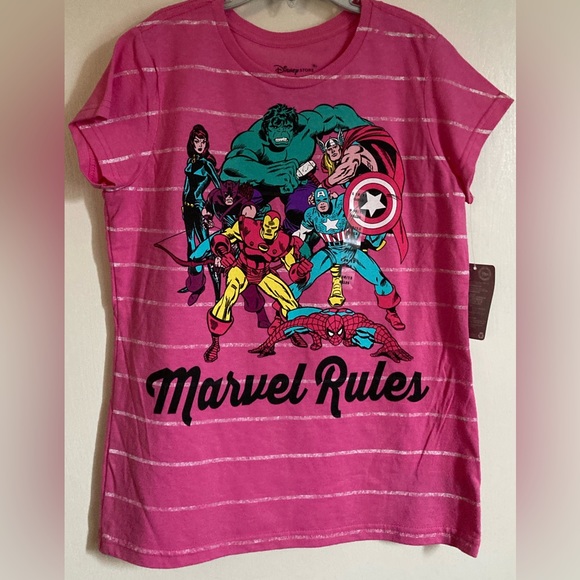 Disney | Shirts & Tops | Disney Store New Pink Striped Marvel Character ...